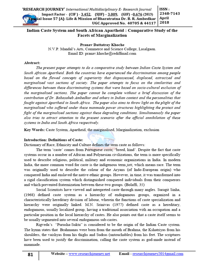 Indian Caste System and South African Apartheid - Comparative Study of ...