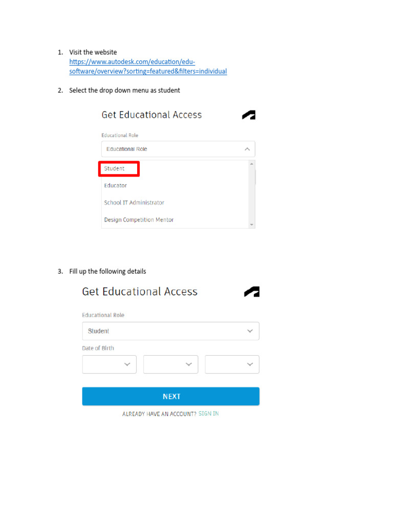 Autodesk Student License Registration Process | PDF