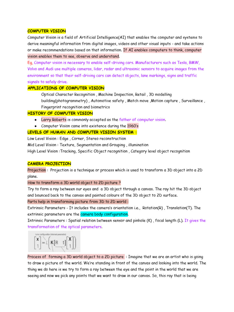 Computer Vision Lecture Notes All | PDF