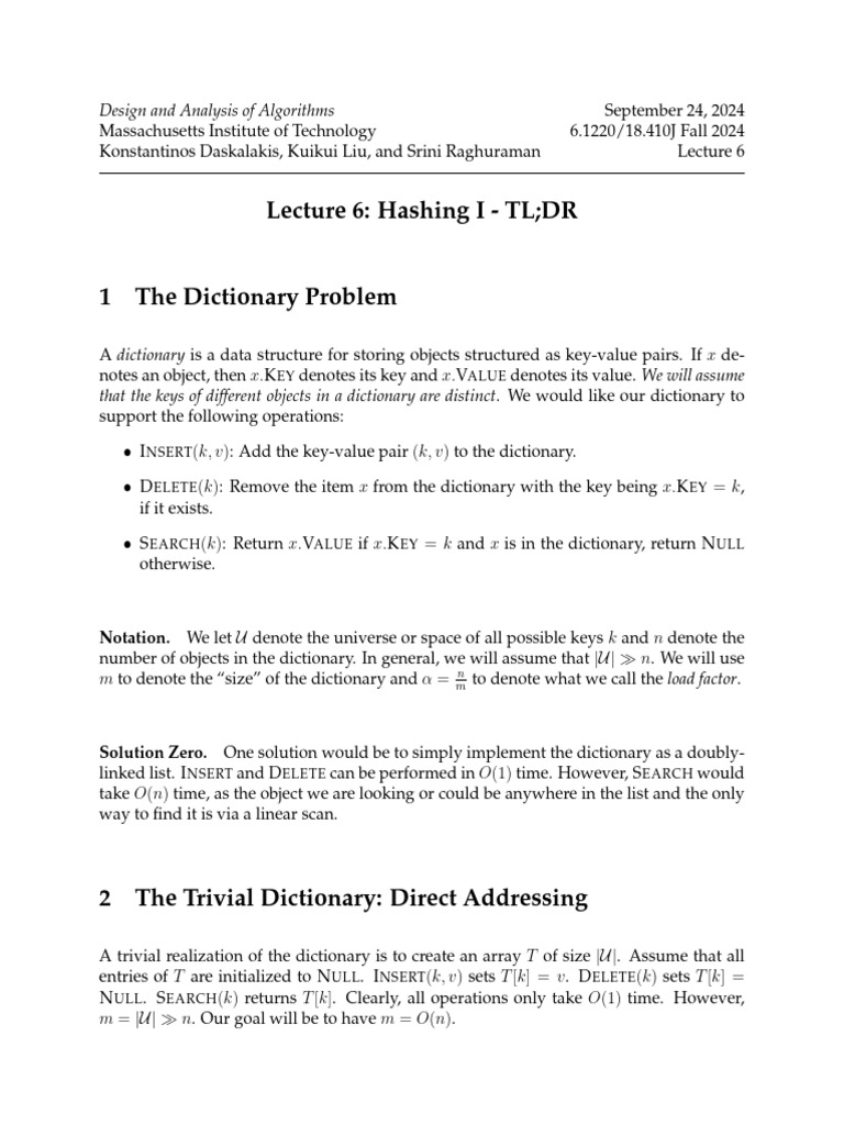 L06 Hashing-I TLDR | PDF