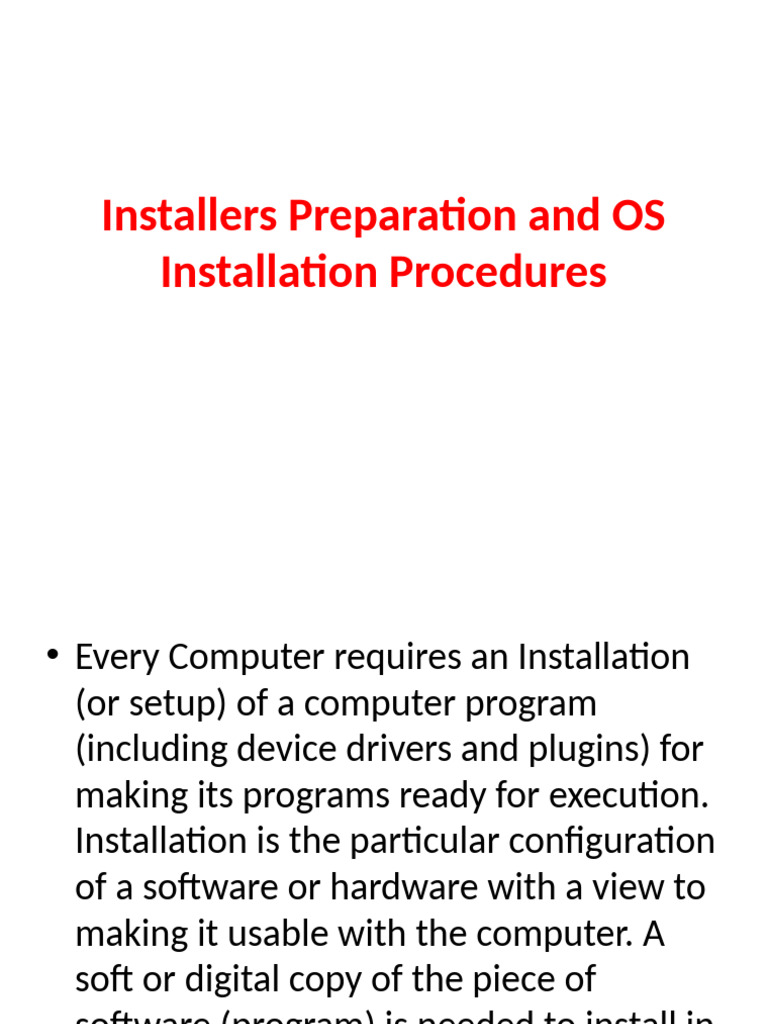 LESSON - 14 Installers Preparation and OS Installation Procedures | PDF