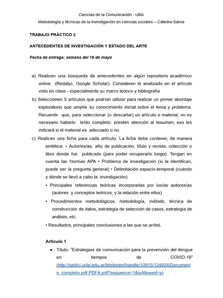 Consigna TP2 Metodología 1° Cuat 2023 | PDF | Epidemiología | Metodología
