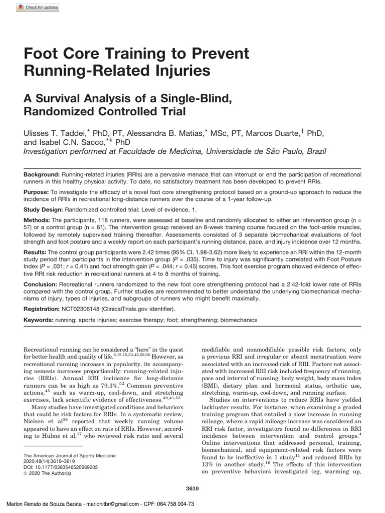 Foot Core Training To Prevent Running-Related Injuries | PDF