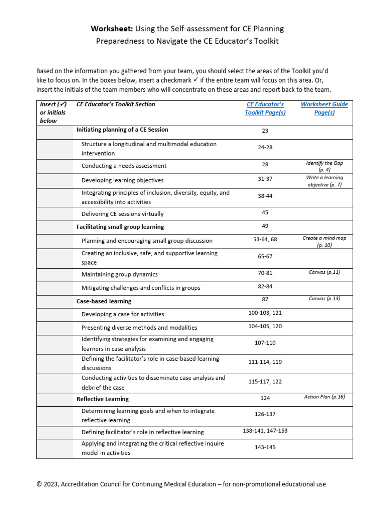 Self Assessment Worksheet | PDF | Learning | Needs Assessment
