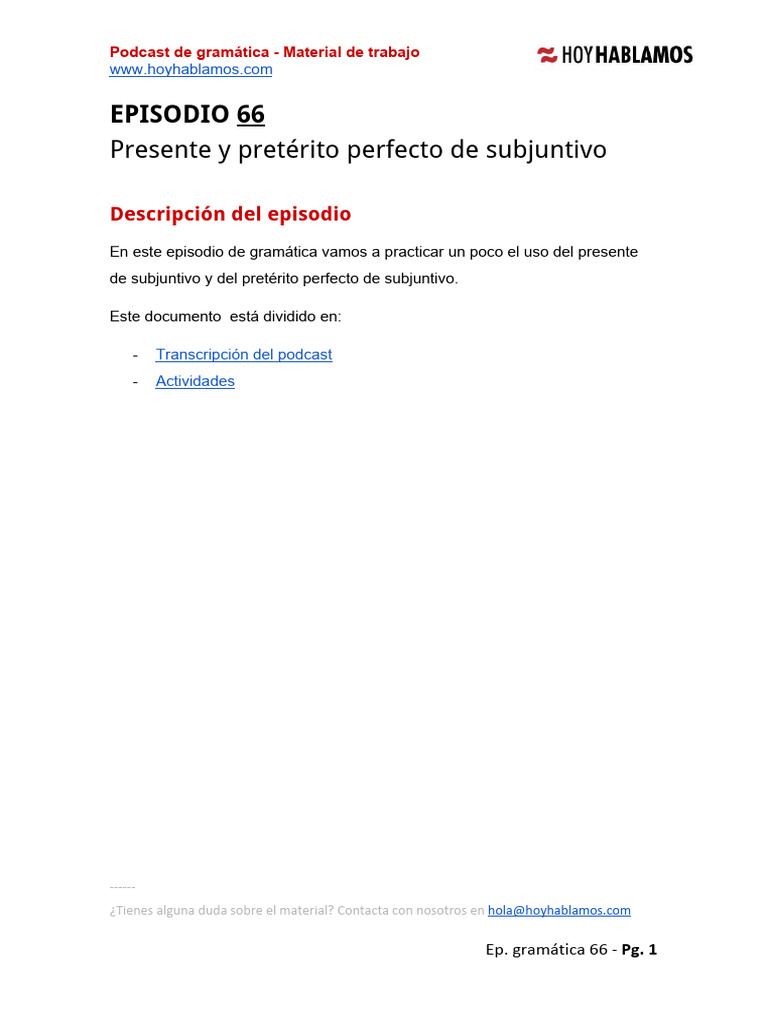 Presente y Pretérito Perfecto de Subjuntivo | PDF