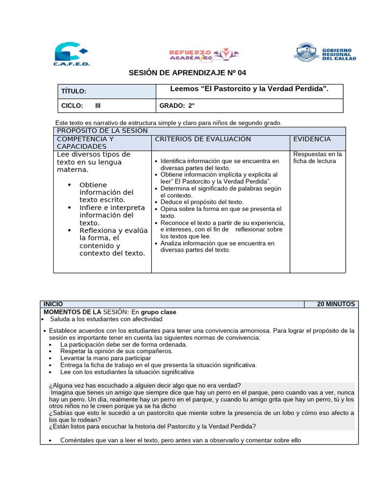 Sesión N ° 4 - Comunicación - Segundo Grado | PDF