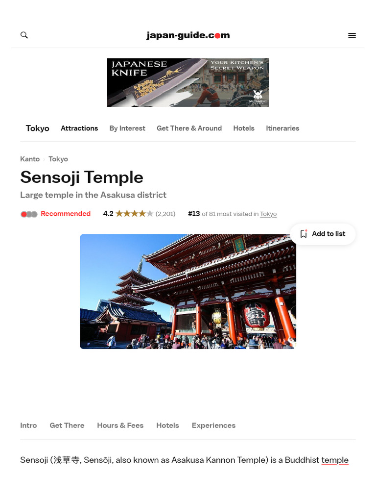 Sensoji (Asakusa Kannon Temple) - Tokyo Travel | PDF