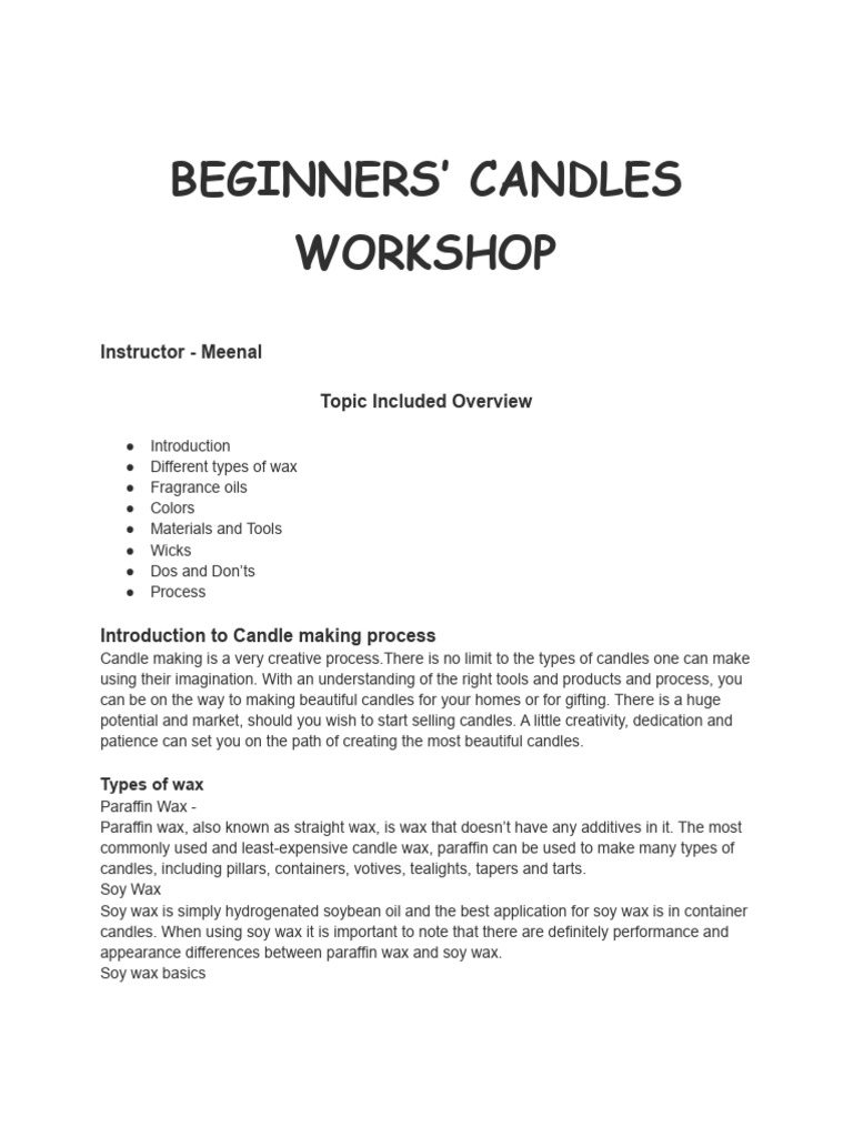 Beginners-Candles-Workshop 2 | PDF