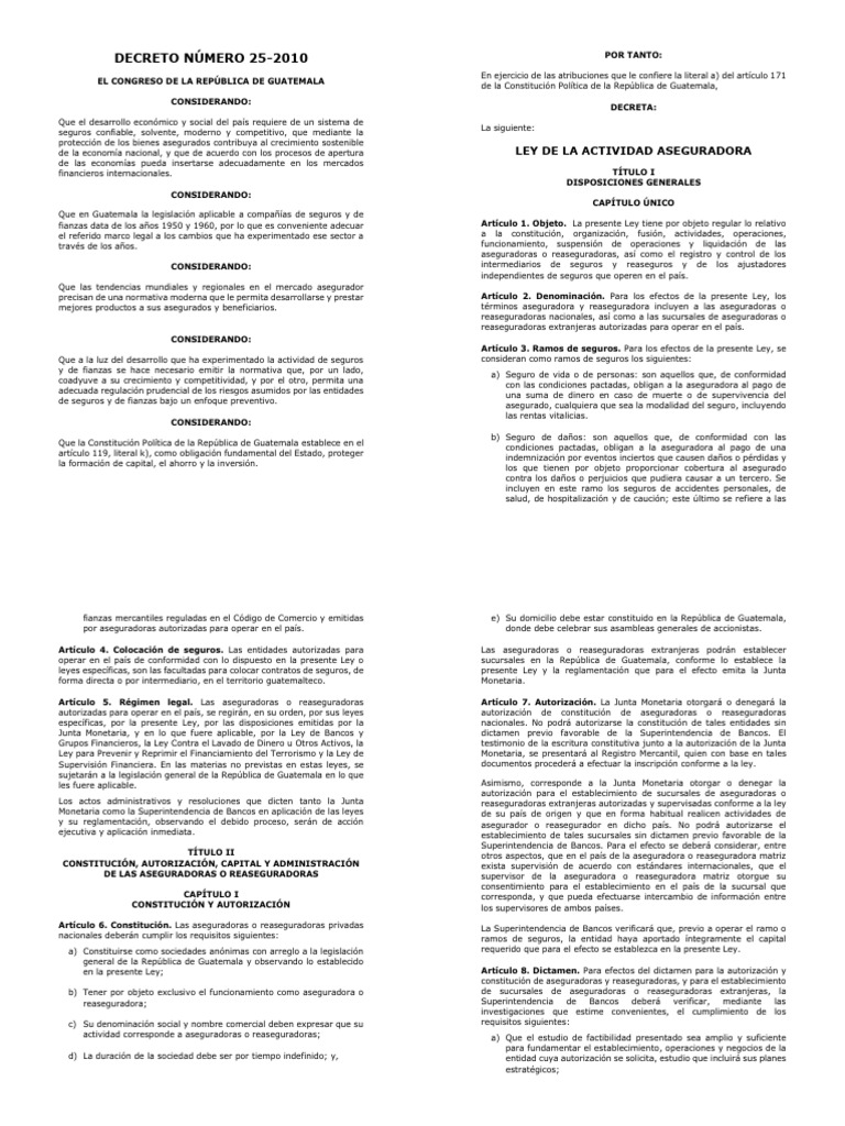 Ley Actividad Aseguradora | PDF | Seguro | Reaseguro