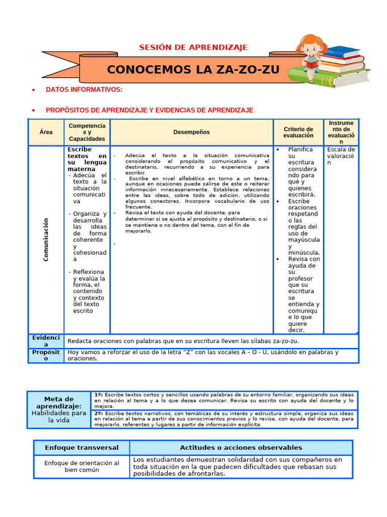 22 Sesión Sílabas Za-Zo-Zu | PDF