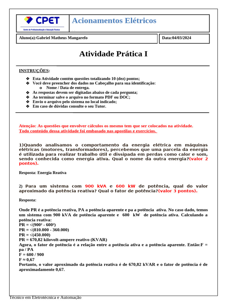 Atividade Pratica I Acionamentos Maio de 2023.1 | PDF