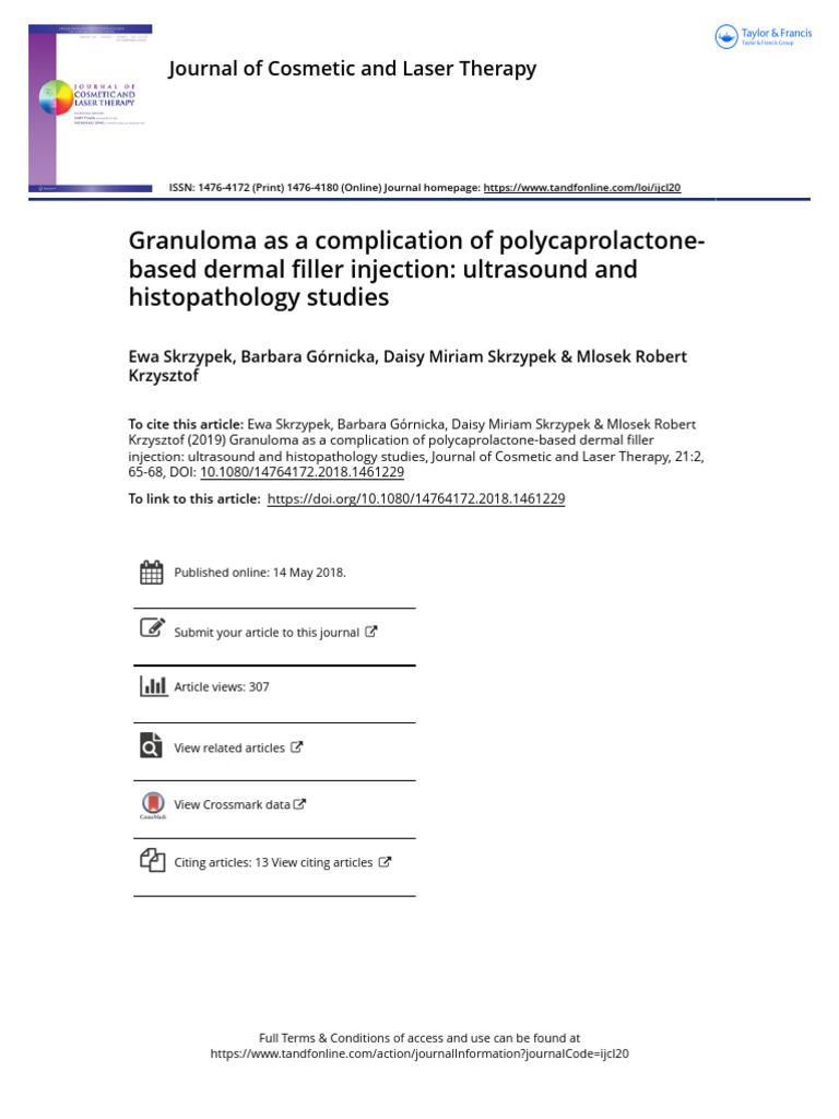 Granuloma As A Complication of Polycaprolactone Based Dermal Filler ...