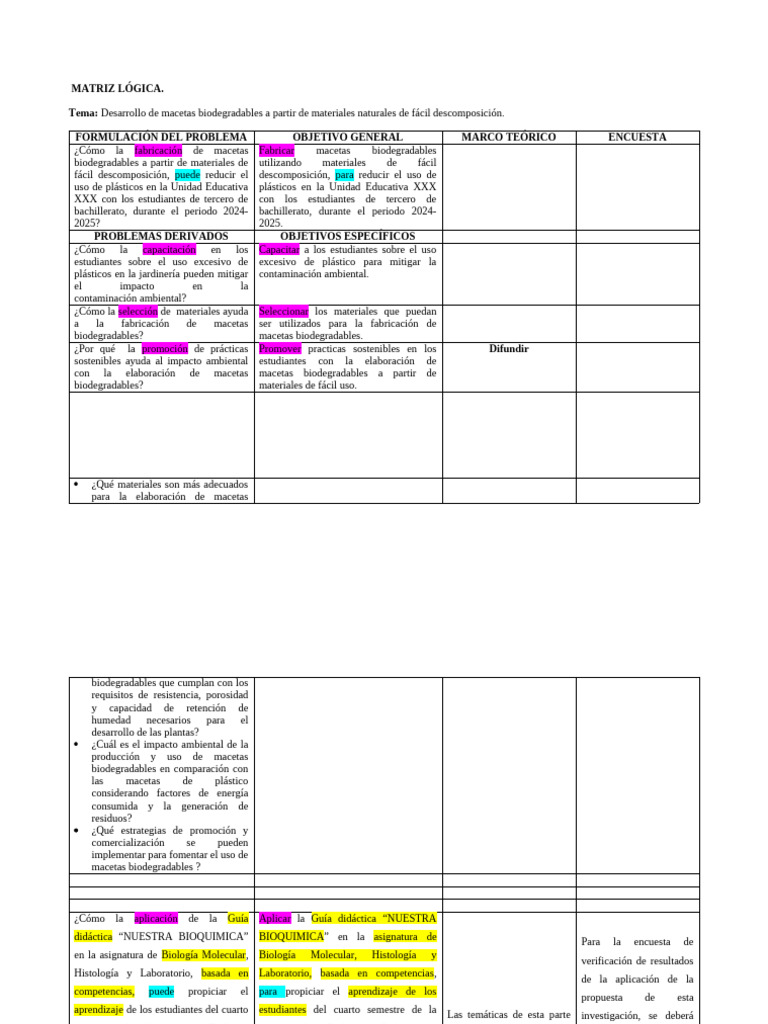 Matriz Lógica. - Problemas, Objetivos | PDF