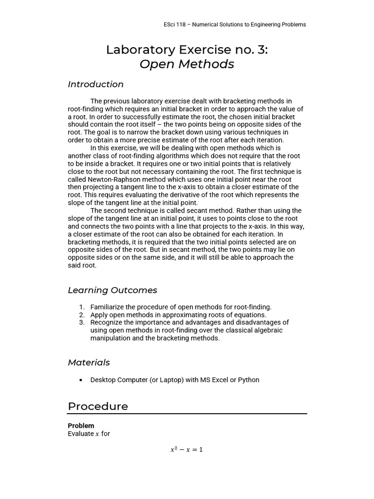 ESci 118 - LabEx 3 - Lab Guide (Open Methods) | PDF | Quadratic ...