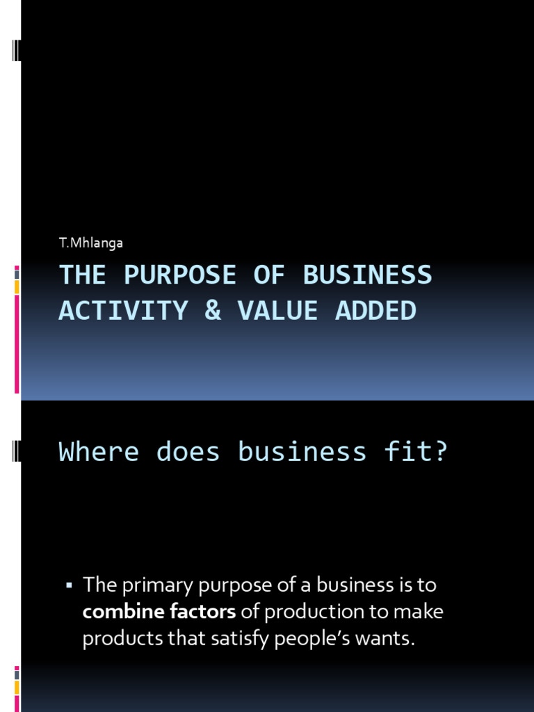 The Purpose of Business Activity & Value Added | PDF