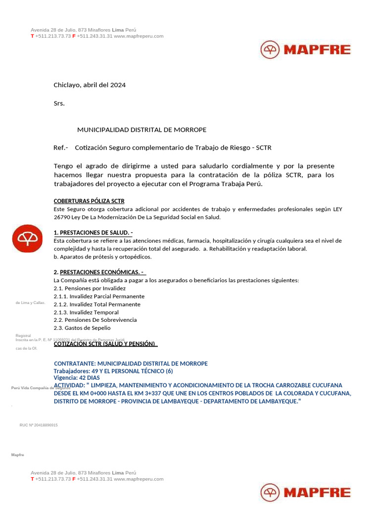 Cotizacion - SCTR - Mapfre - Trocha 03 | PDF | Pensión | Póliza de seguros