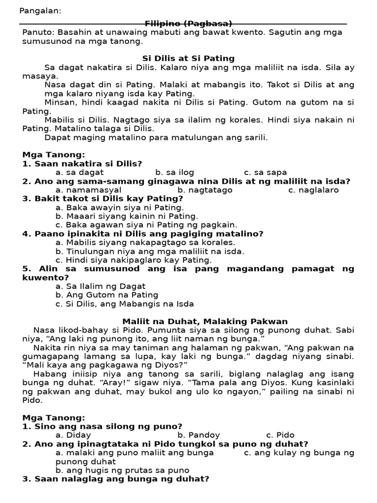 Filipino Pagbasa | PDF