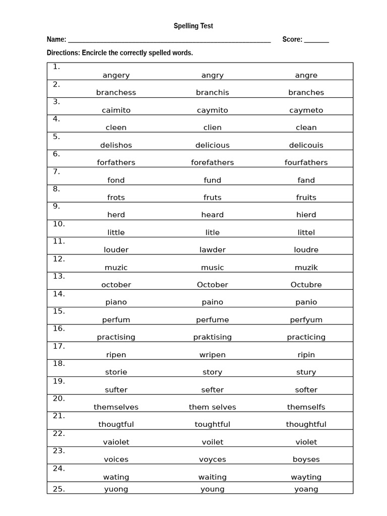 Spelling Test | PDF