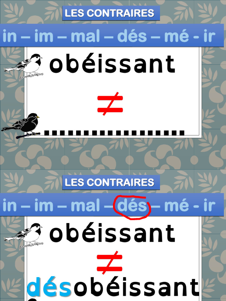 Les Contraires LES PREFIXES DIAPORAMA | PDF