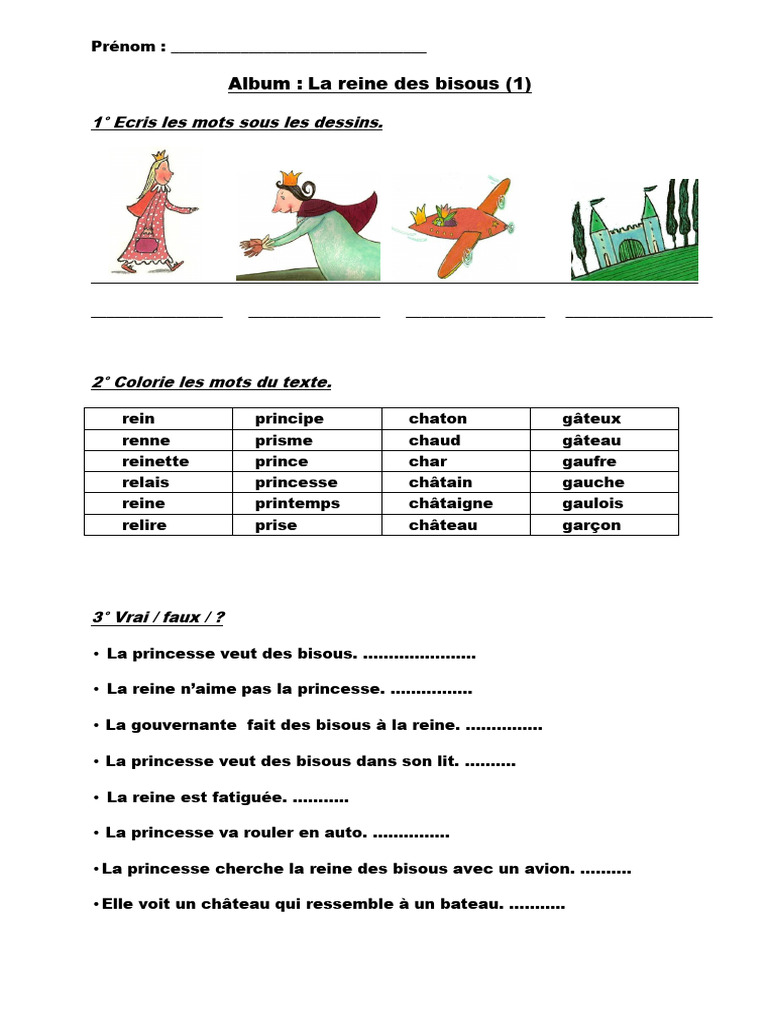 Exercices La Reine Des Bisous | PDF