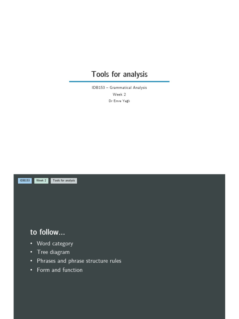 Tools For Analysis: IDB153 - Grammatical Analysis Week 2 | PDF