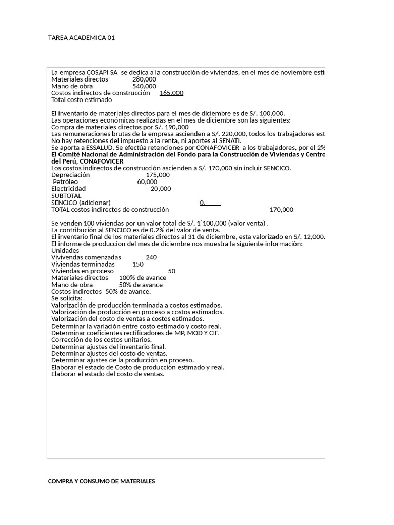 Tarea Academica 01-Costos | PDF