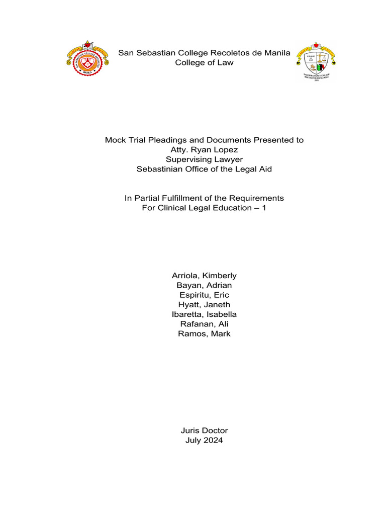 Mock Trial - Civil Case - Pleadings and Documents | PDF