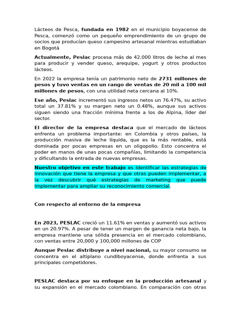 Presentacion Lacteos Peslac | PDF