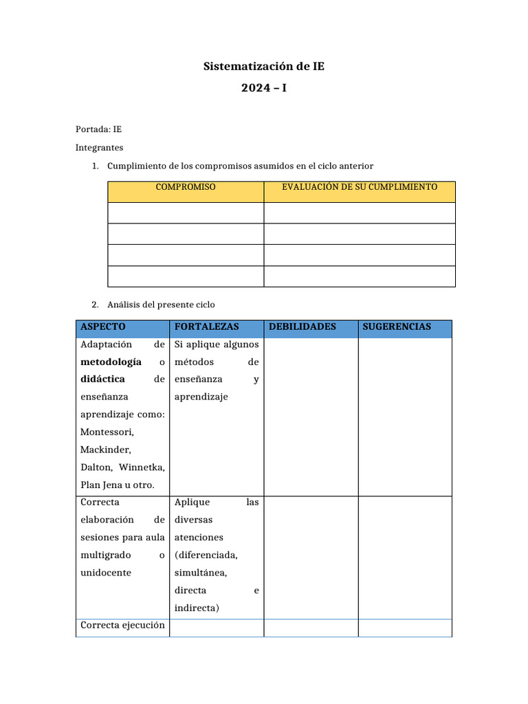 ESTRUCTURA DEL INFORME DE Sistematización de IE | PDF