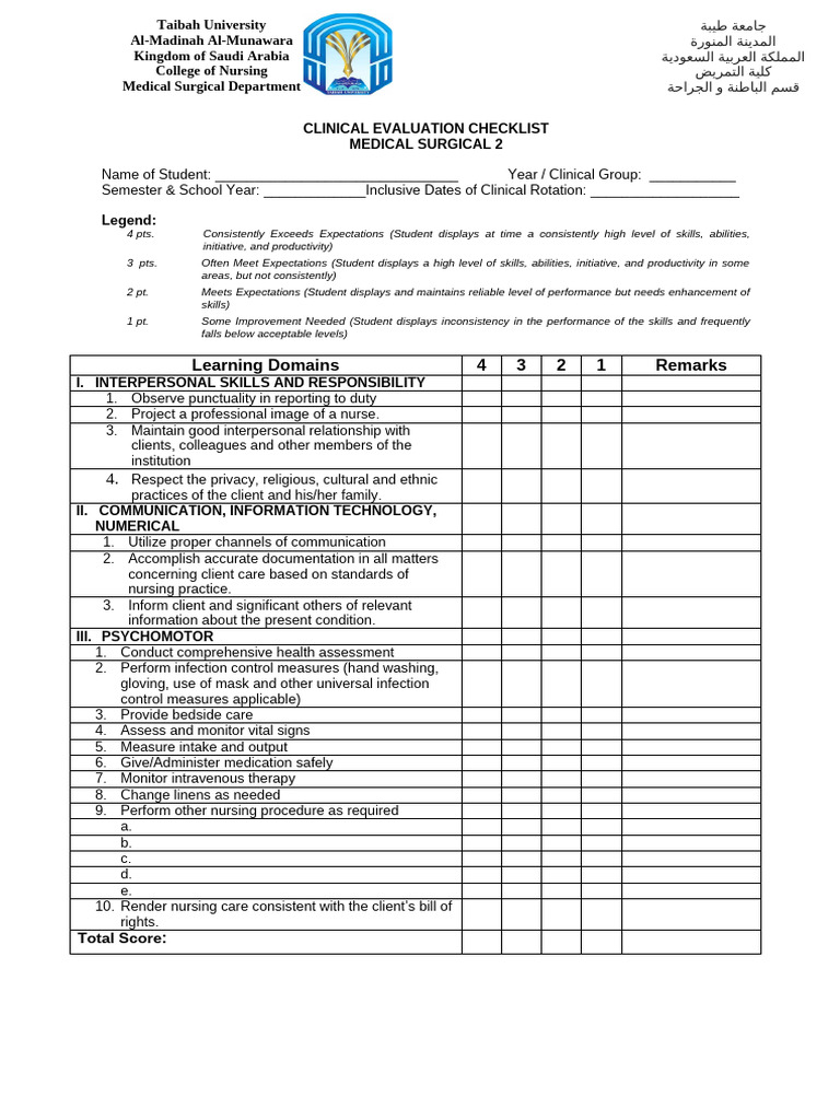 8 MS 2 Formative Clinical Evaluation Checklist | PDF