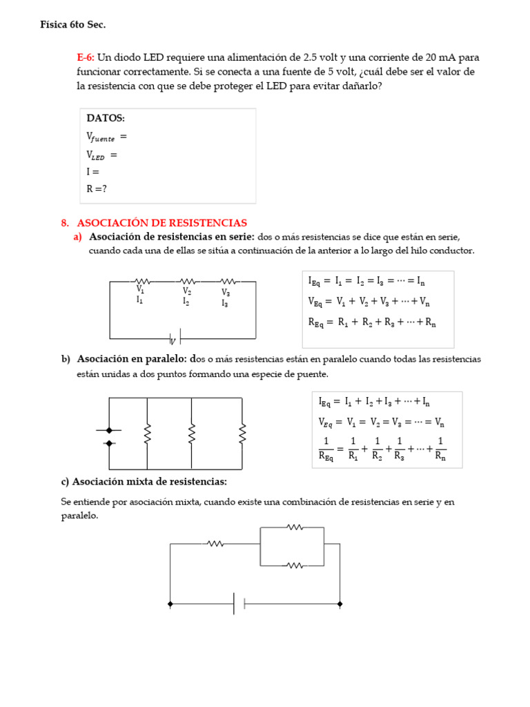 Fis Complemento Tema 1 Resistencia Electrica | PDF | Resistencia Eléctrica y Conductancia | Red ...
