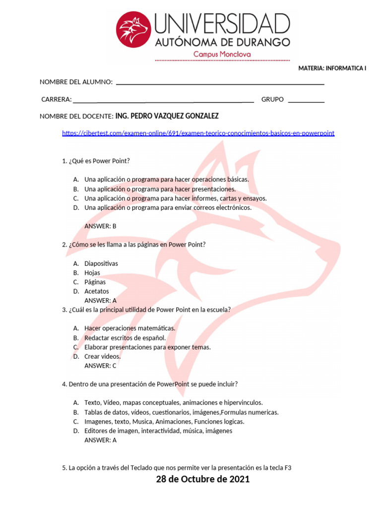 Cuestionario POWERPOINT | PDF