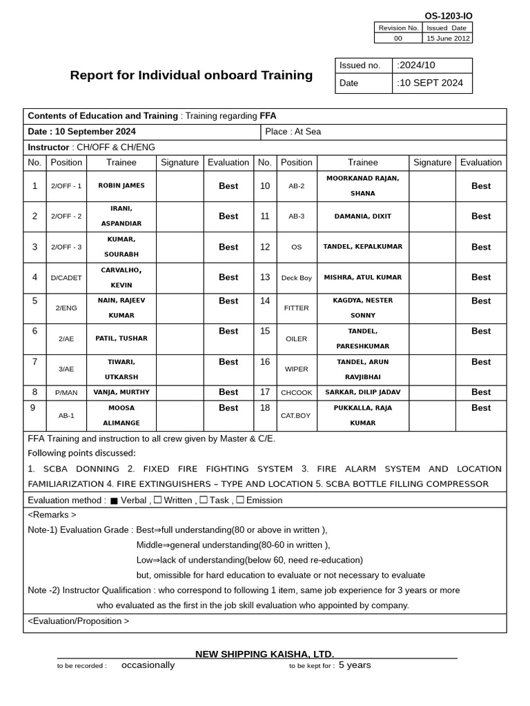 10 SEPT 2024 - LSA FFA Training | PDF