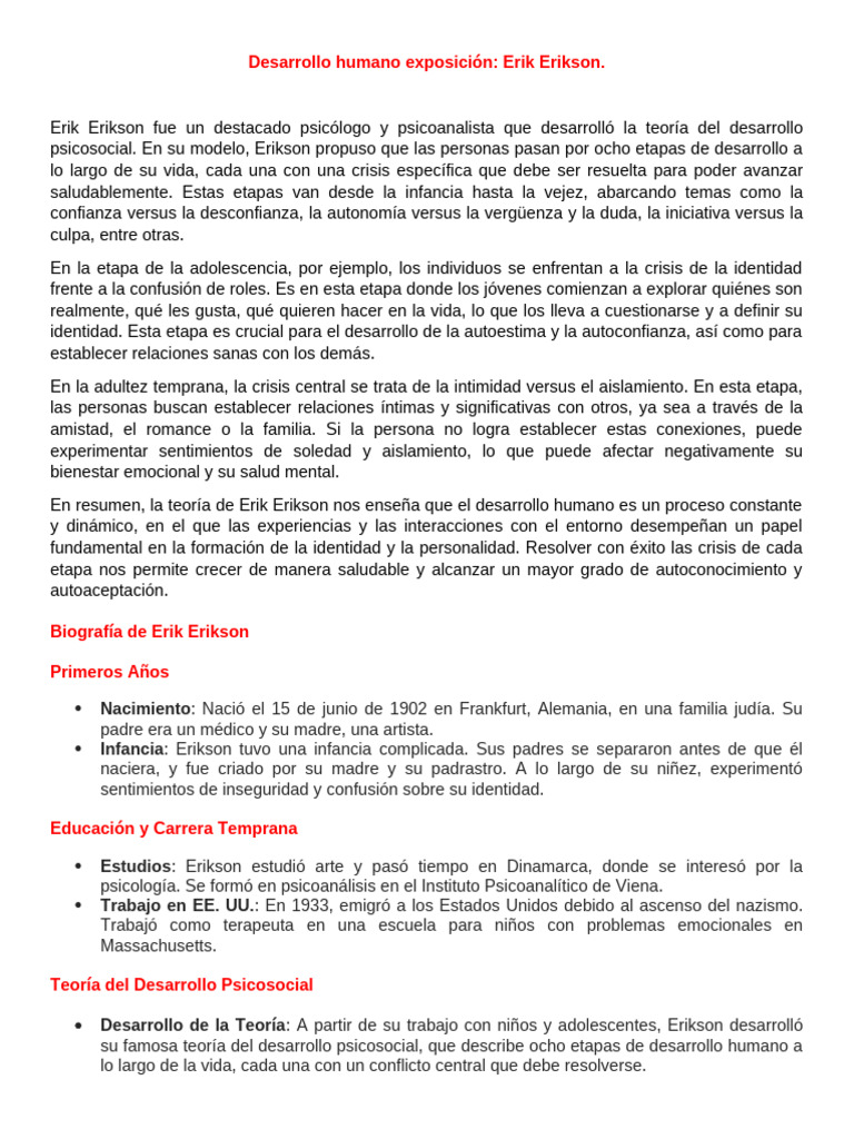Erik Erikson Exposición | PDF