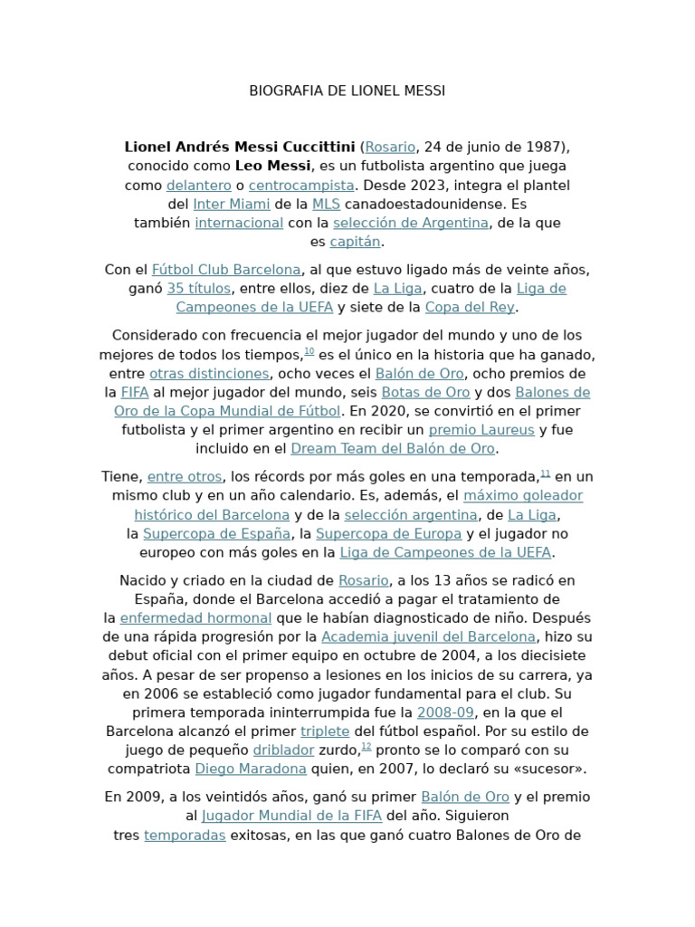 Biografia de Lionel Messi | PDF