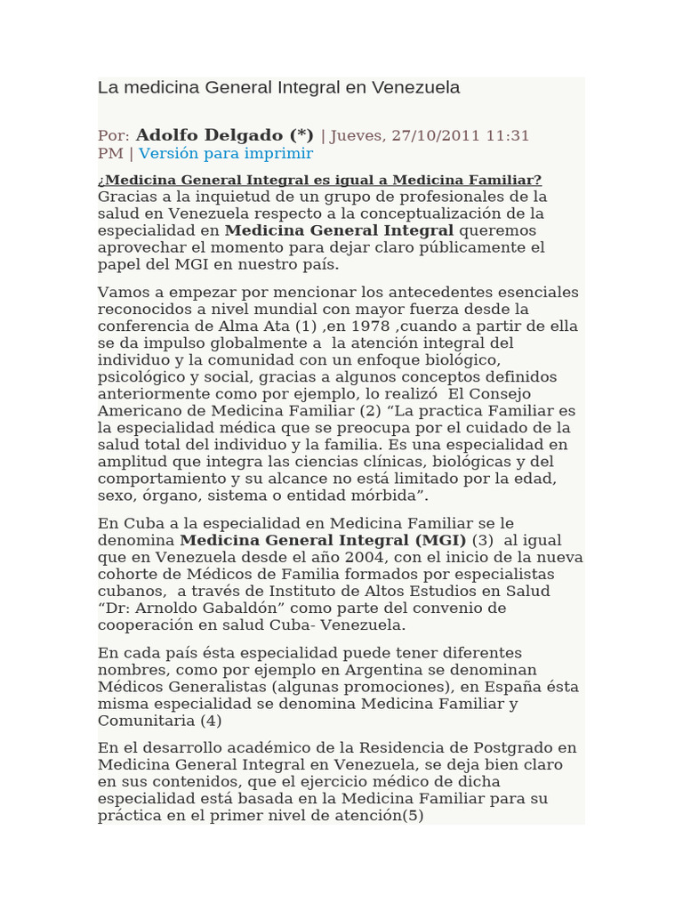 Medicina General Integral en Venezuela | PDF | Medicina Familiar | Medicina