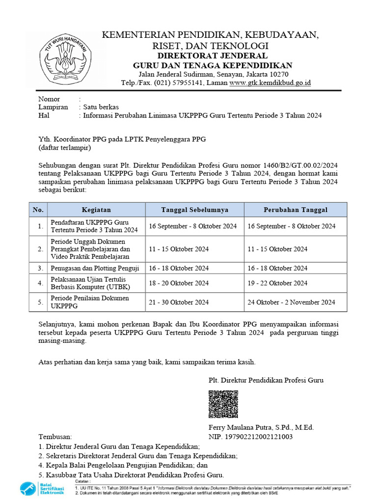 1576 - Perubahan Linimasa UKPPPG-GT Periode 3 Tahun 2024 | PDF