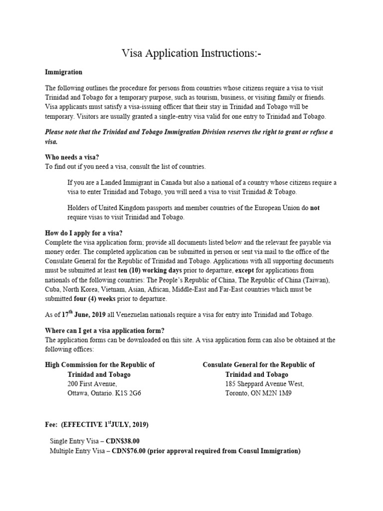 Document 2 - Visa Application Instructions | PDF