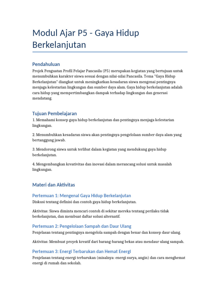 Modul Ajar P5 SMK Gaya Hidup Berkelanjutan | PDF