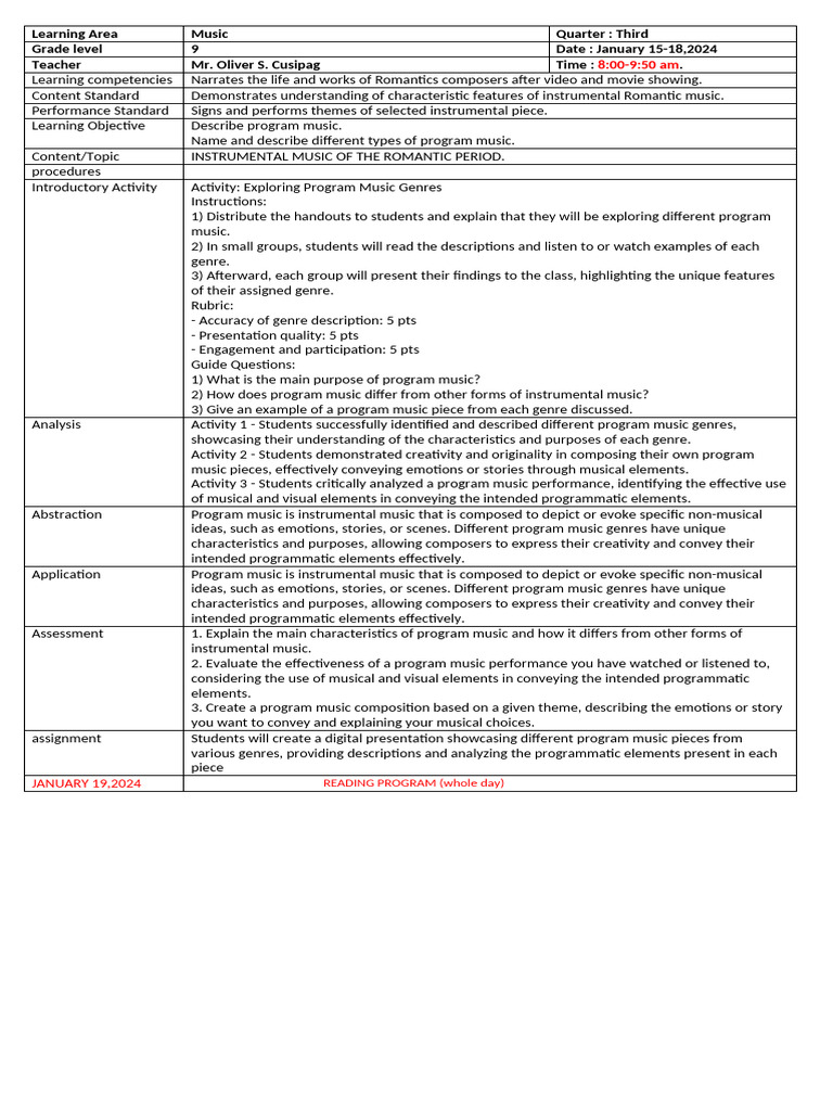 LP Mapeh 9 3RD-4TH | PDF | First Aid | Dances