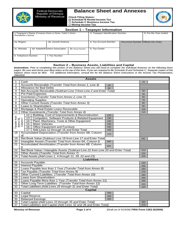 Balance Sheet and Annexes Financial Statement | PDF