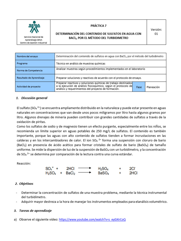 Guía de Laboratorio Practica 7 - Determinación Del Contenido de Sulfatos en Agua Con Bacl2, Por ...