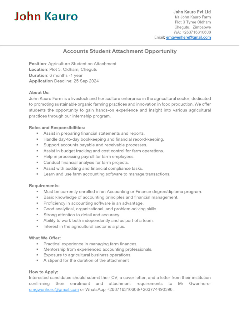 Accounting Student Attachment Opportunity | PDF | Accounting ...