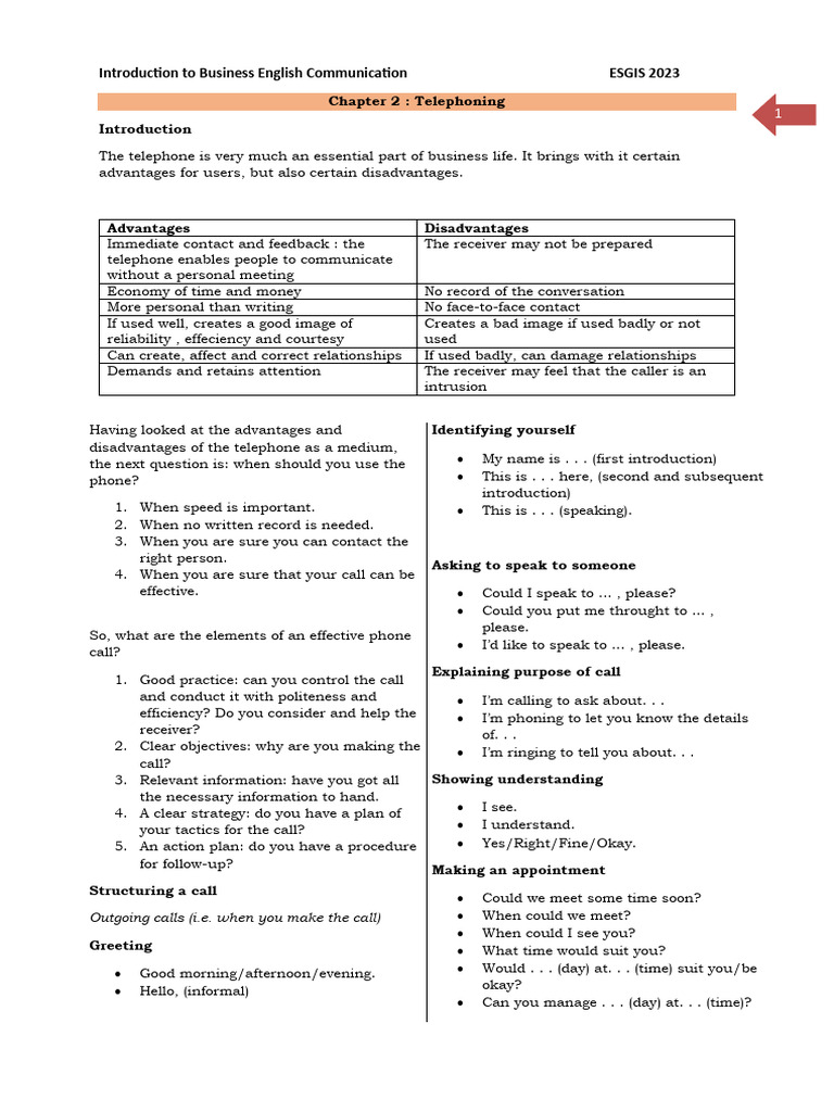 Chapter 2 Telephoning L3 | PDF