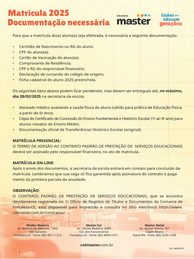 Documentacao Necessaria Matricula 2025 | PDF