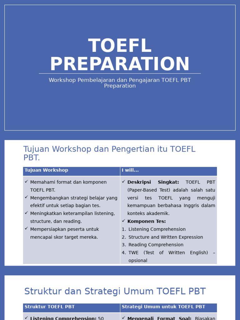 Workshop Toefl Preparation | PDF