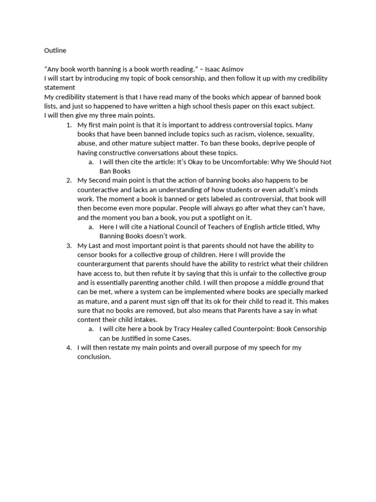 Censorship Speech Outline | PDF | Censorship | Wellness