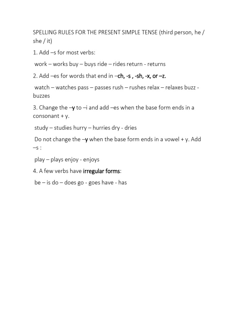 Spelling Rules For The Present Simple Tense | PDF