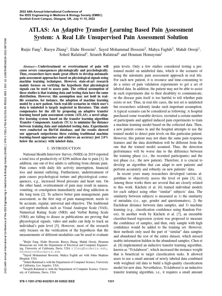 ATLAS: An Adaptive Transfer Learning Based Pain Assessment System: A ...