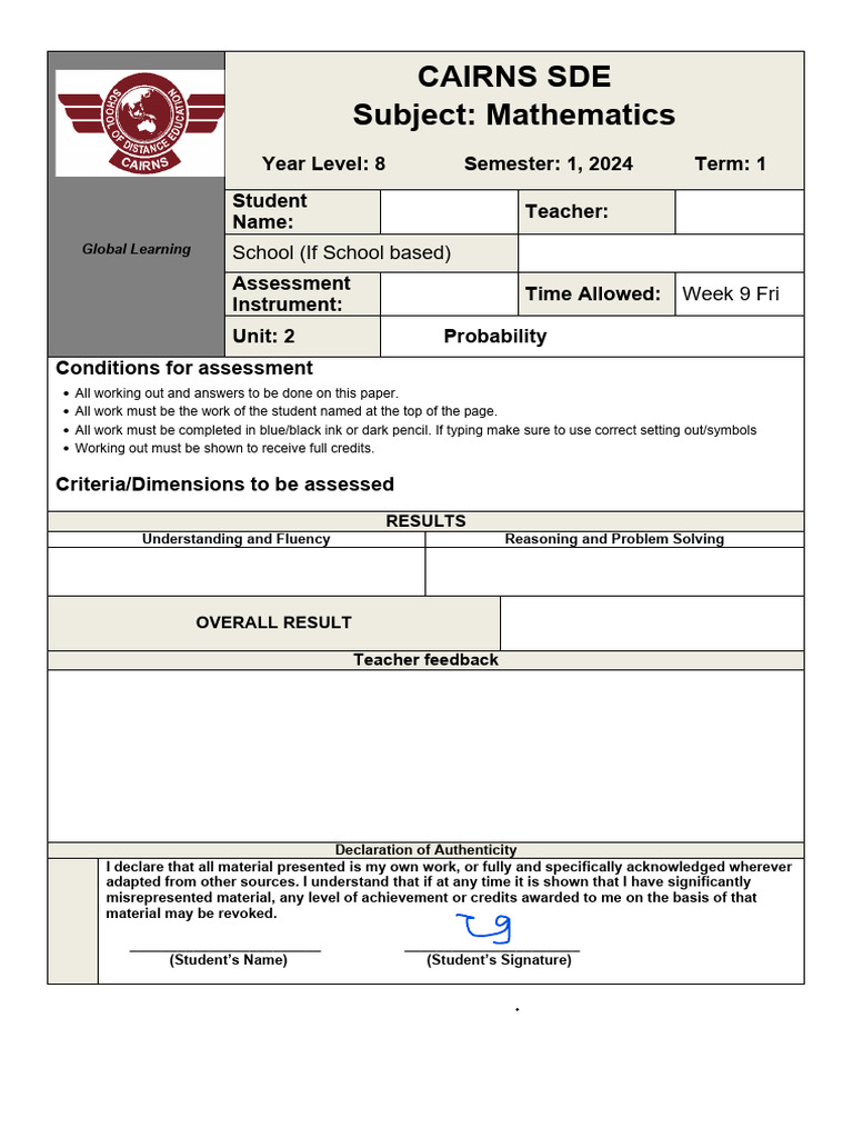 2024 Year 8 Maths Assignment Task Unit 2 | PDF